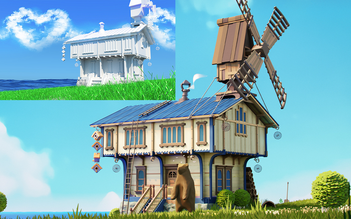 【maya建模】简单场景拉box模型搭建,卡通场景模型渲染案例教学