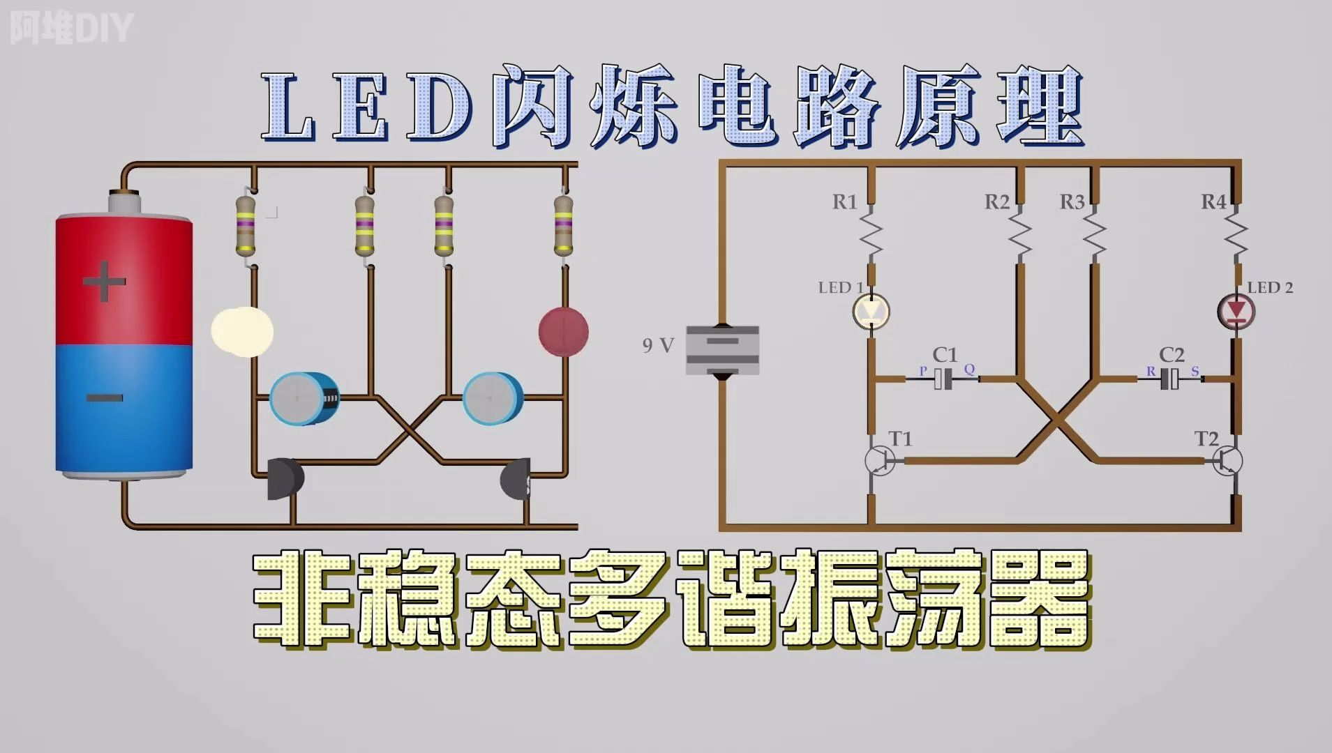 LED闪烁电路原理:非稳态多谐振荡器