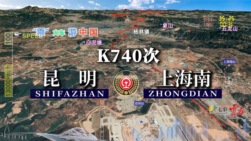 模拟K740次列车(昆明-上海南),全程2660公里,运行39小时03分