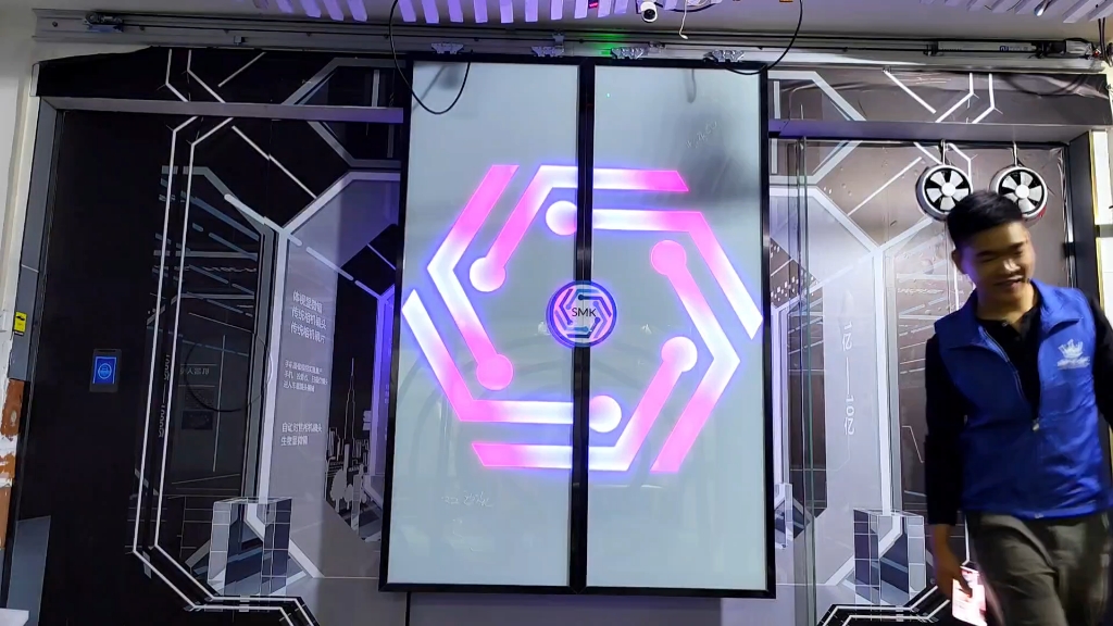 ...科幻玻璃发光门 手按触控平移感应门生产网红手掌门 人脸识别门禁...