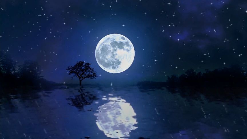 水上的夜月亮倒影动画视频