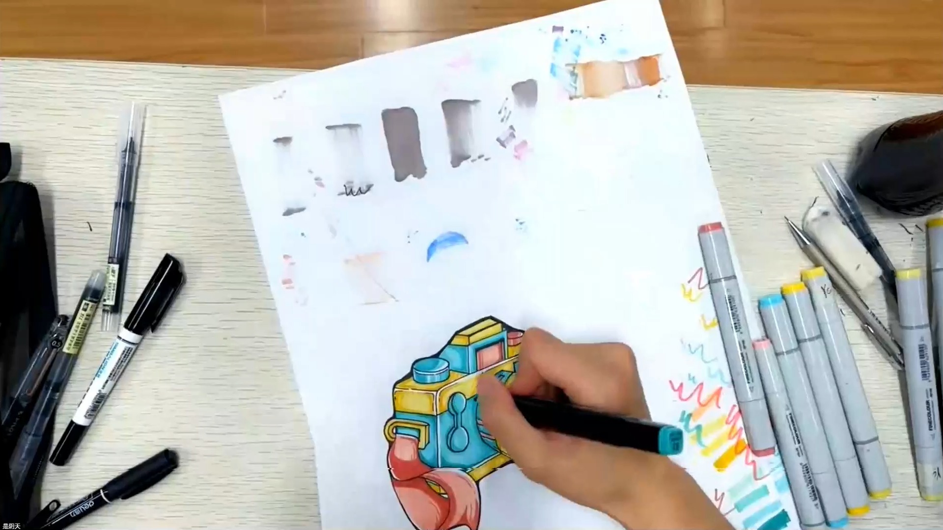 视觉传达考研手绘:照相机的马克笔单体塑造过程