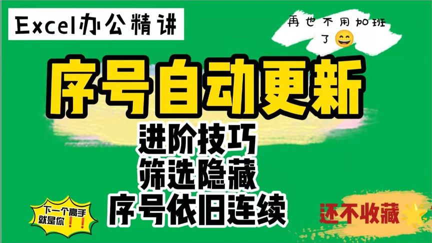 Excel精讲:序号进阶技巧,自动更新,SUBTOTAL函数实操教学。