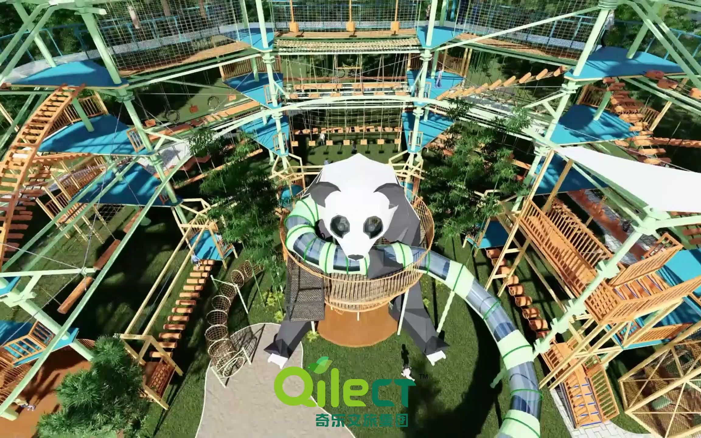 奇乐集团室外游乐设备熊猫探险塔