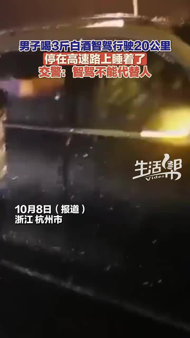 千万别学他!男子喝3斤白酒用"智驾"开车20公里,最后停在高速上睡着了