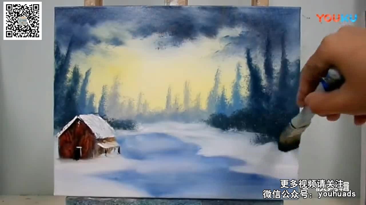 《雪景的绘制过程》基础油画教程示范 超写实油画视频教程 油画自学.