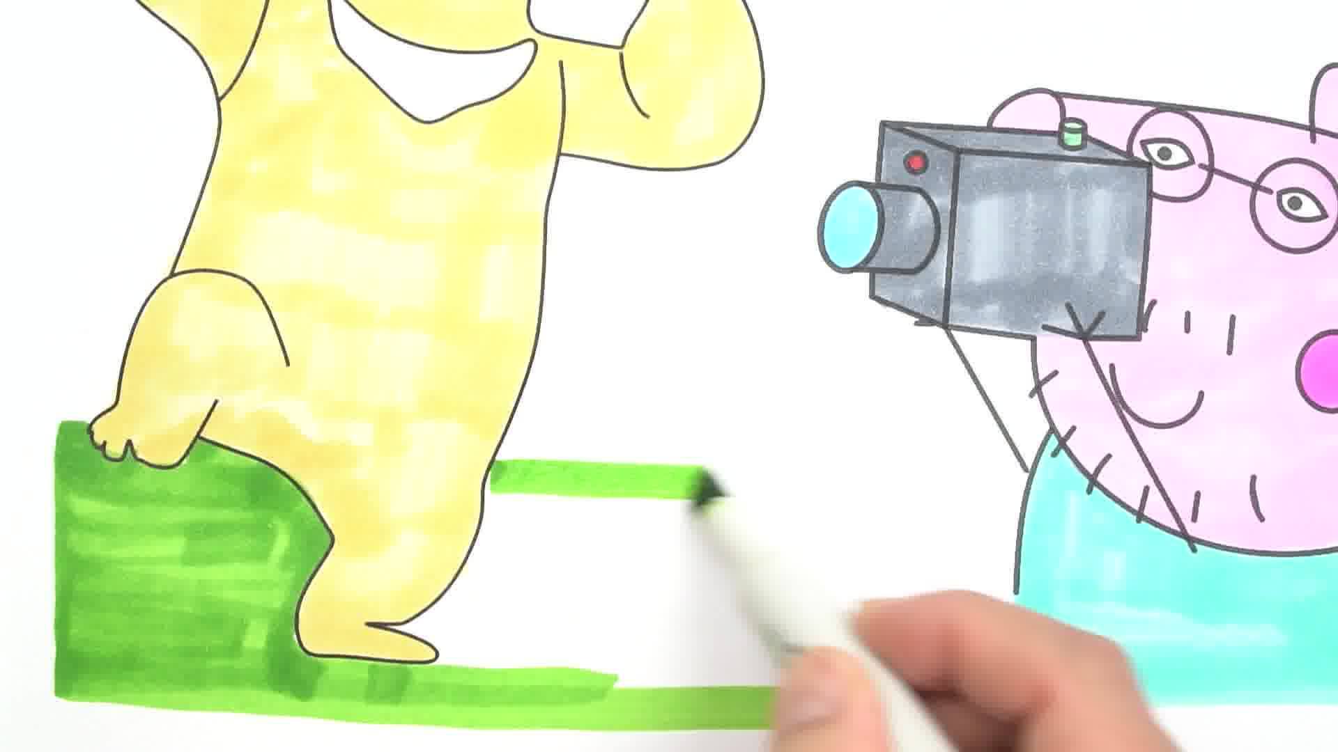 熊出没猪爸爸给熊二拍照小猪佩奇简笔画