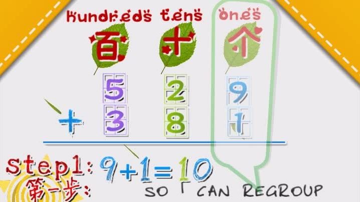二年级数学:三位数的进位加法(双语)