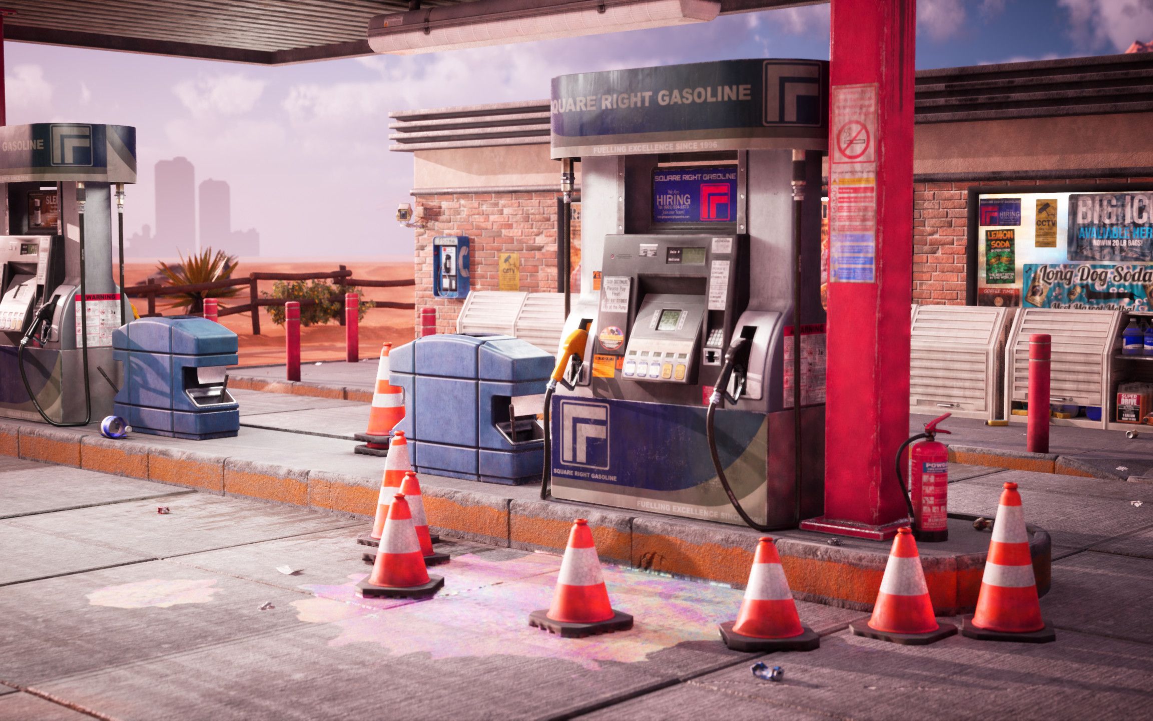 【3dmax游戏建模】用3d制作一个加油站,从无到完整的场景建模