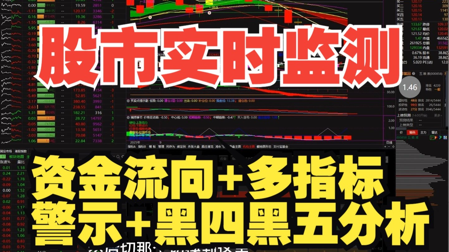 通达信实时资金流向+各指标+警示+黑四黑五分析!
