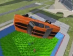 BeamNG车祸模拟:汽车跳进游泳池里面的绿色尖刺里