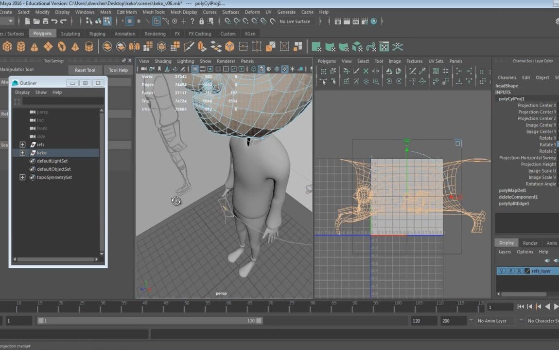 【MAYA】卡通人模教程 - PART5 展UV上材质贴图