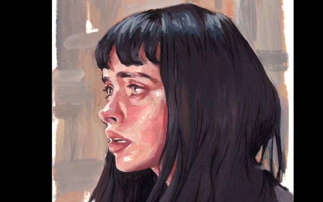 宝虹水彩纸上用水粉画人像