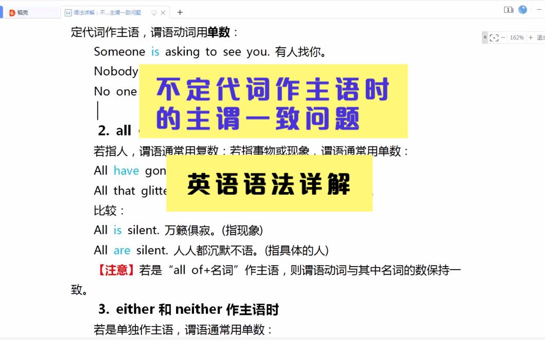 第五十九讲|语法详解:不定代词作主语时的主谓一致问题