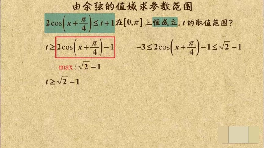 高一数学趣味课堂:由余弦函数的值域求参数范围