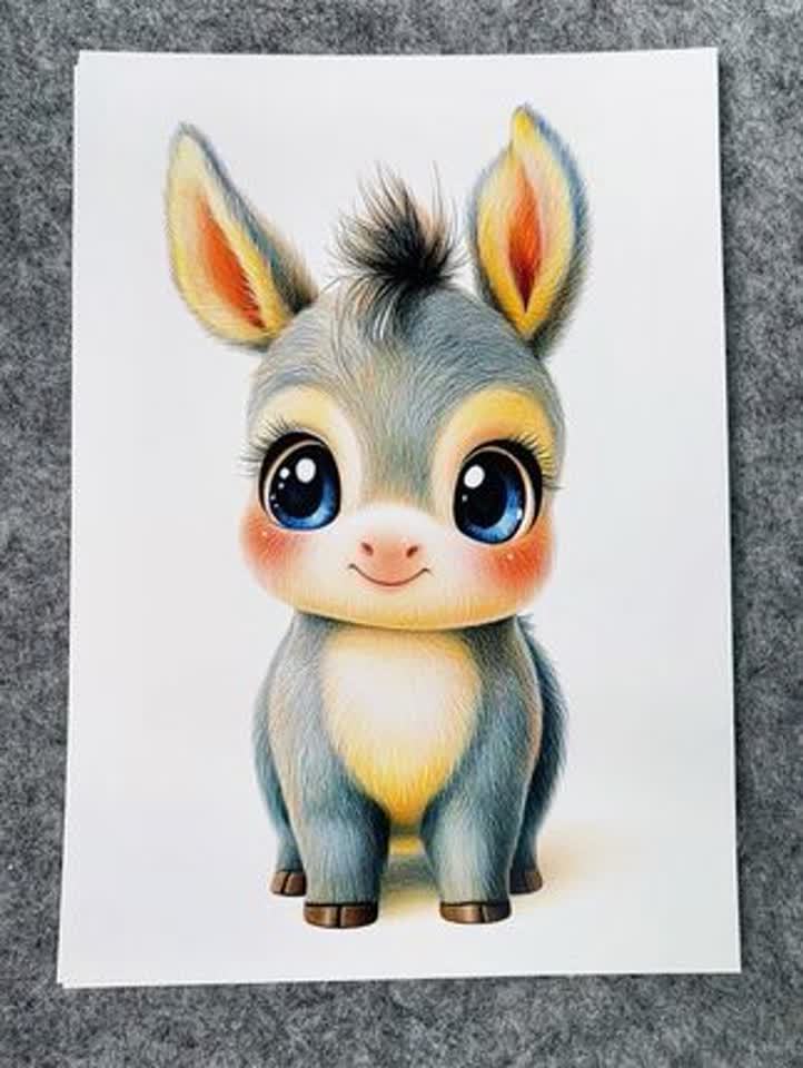 超萌大眼彩铅动物绘画素材~ 线条清晰,画面高清,造型可爱深受学生...