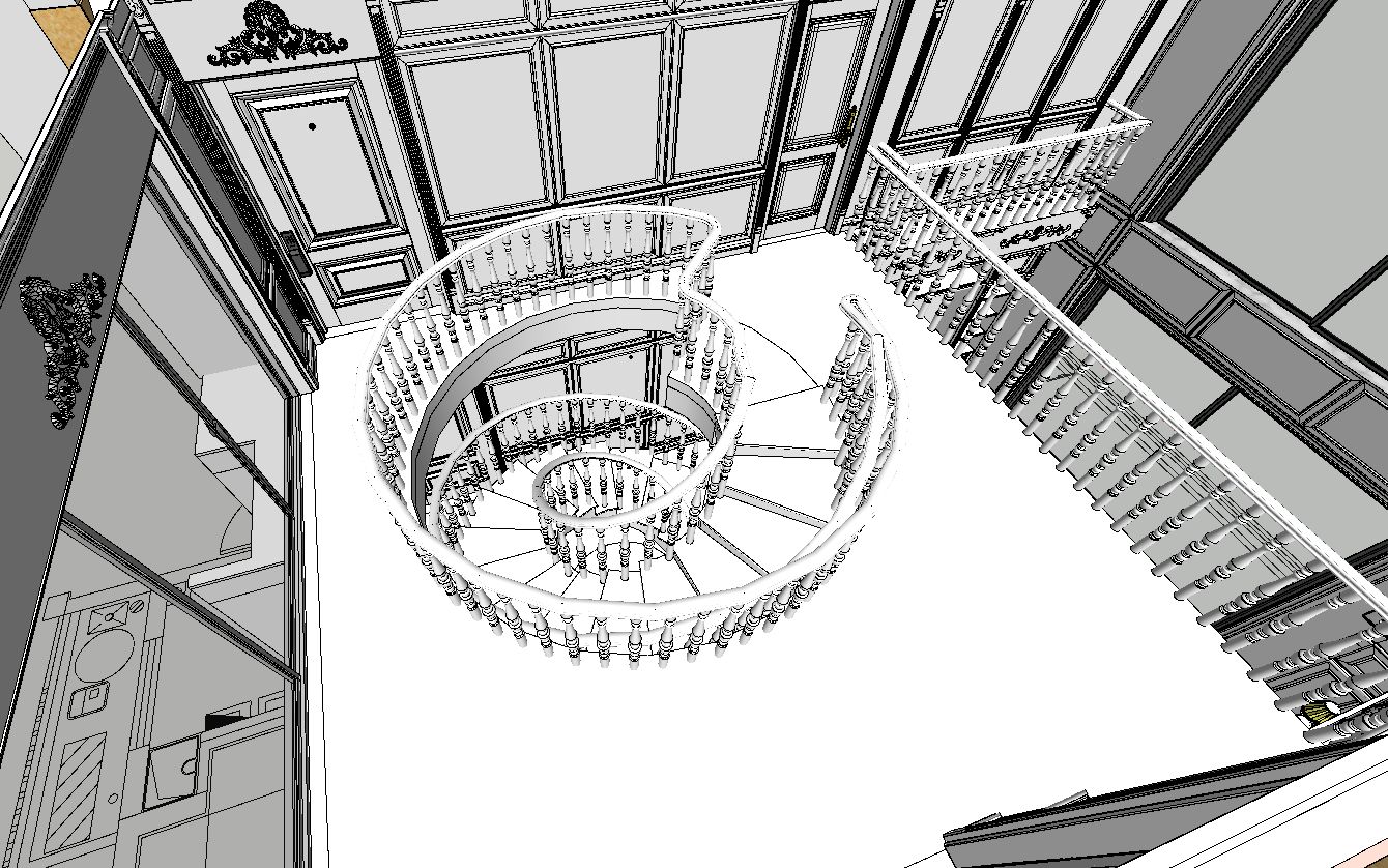 SketchUp欧式别墅建模,旋转木楼梯参数化建模全过程