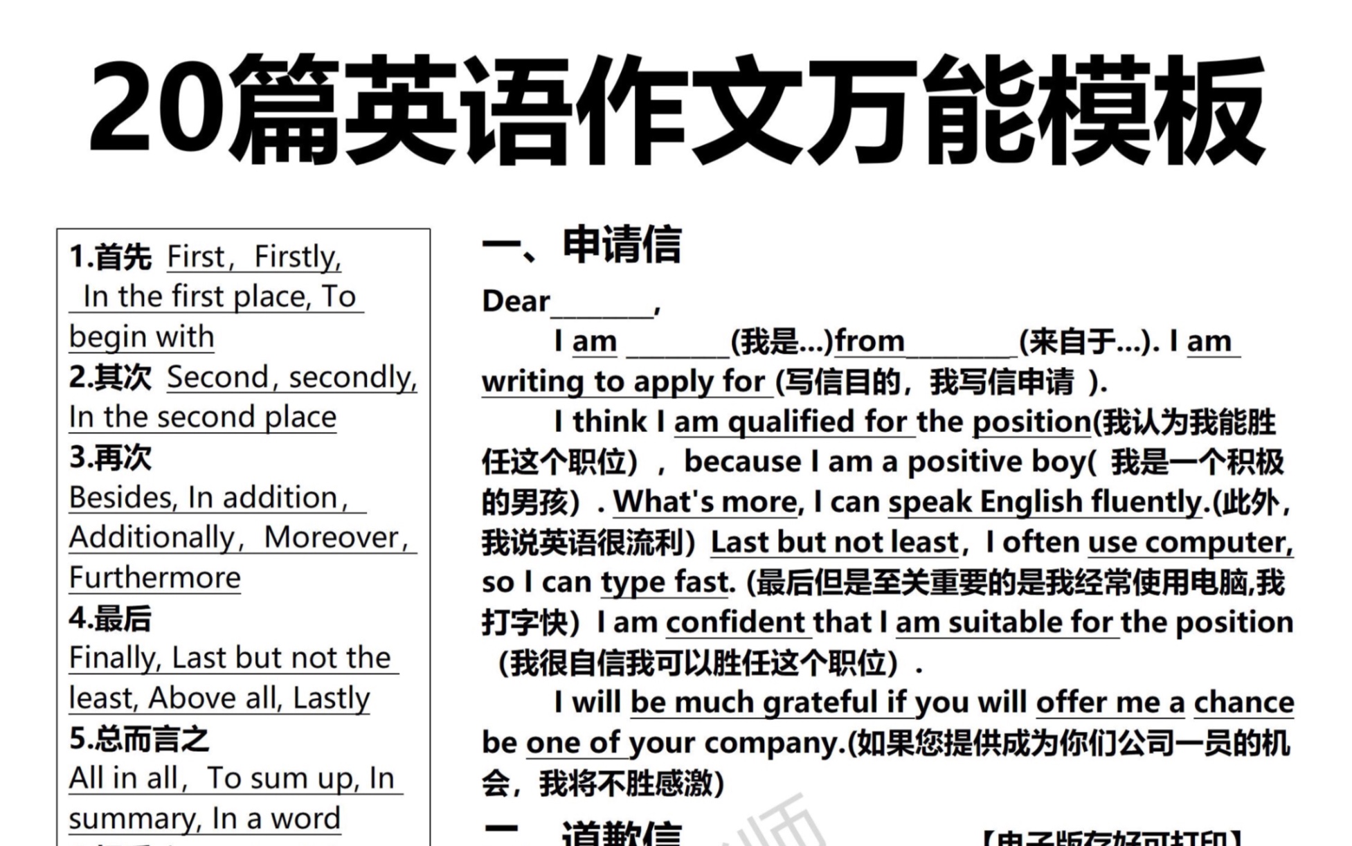 20篇英语作文万能模板!相见恨晚!直接套用!