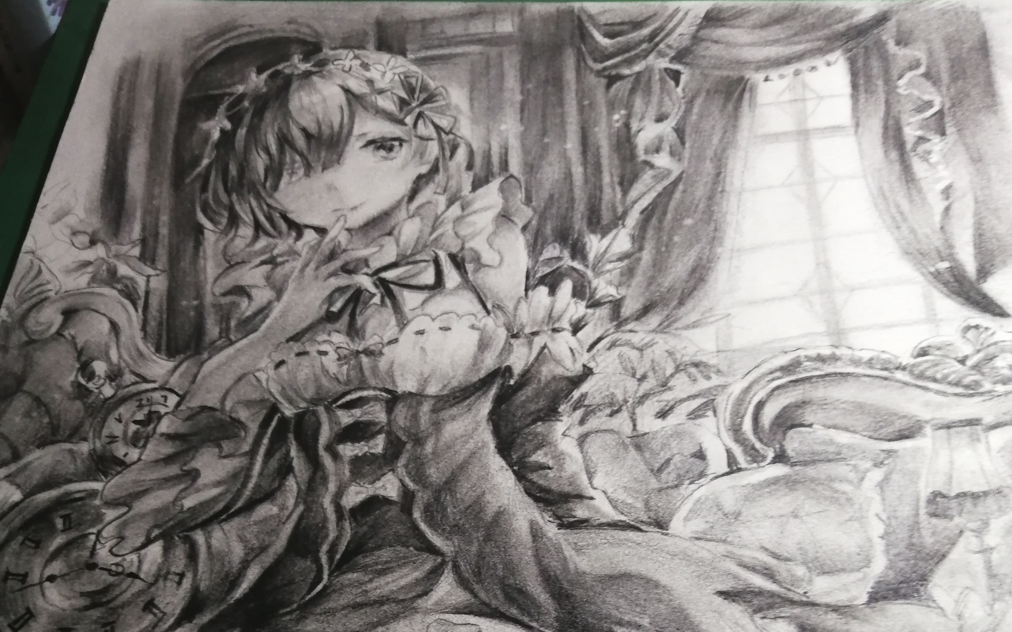 用铅笔画一只老婆。【手绘/素描/蕾姆】