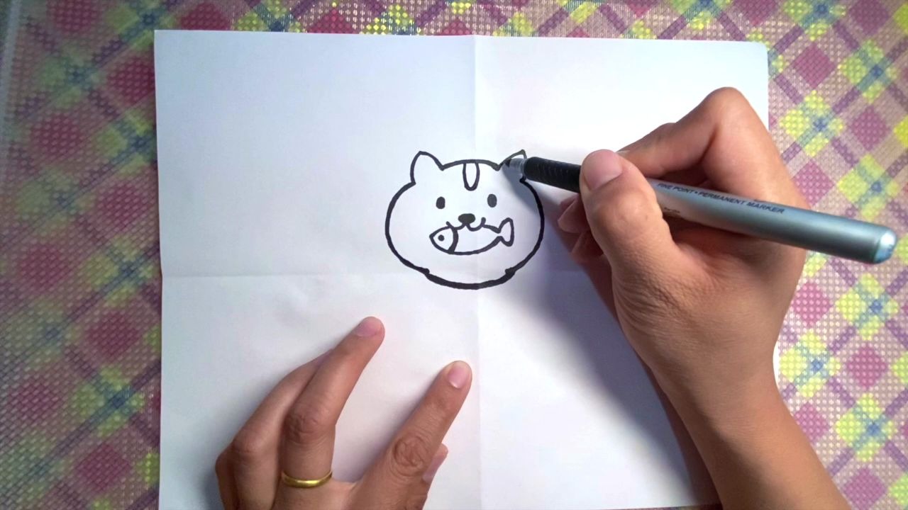 儿童简笔画//动物篇-小猫吃鱼//Kids drawing//how to draw a cute cat
