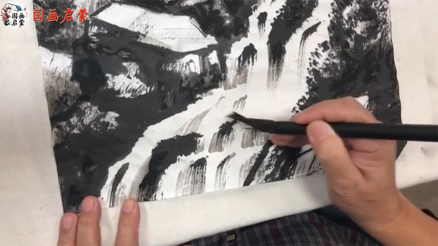 国画高山流水水墨画,方法简单实用,看了就会画