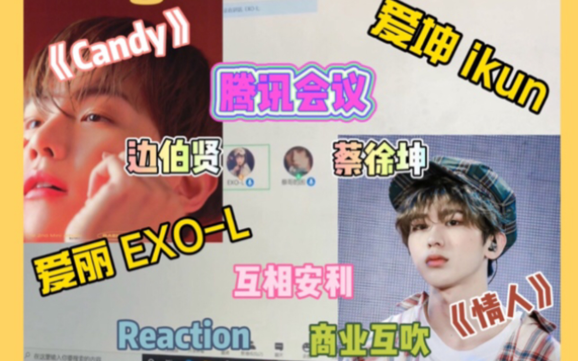 爱丽和爱坤在腾讯会议互相安利爱豆|边伯贤《Candy》|蔡徐坤《情人》...