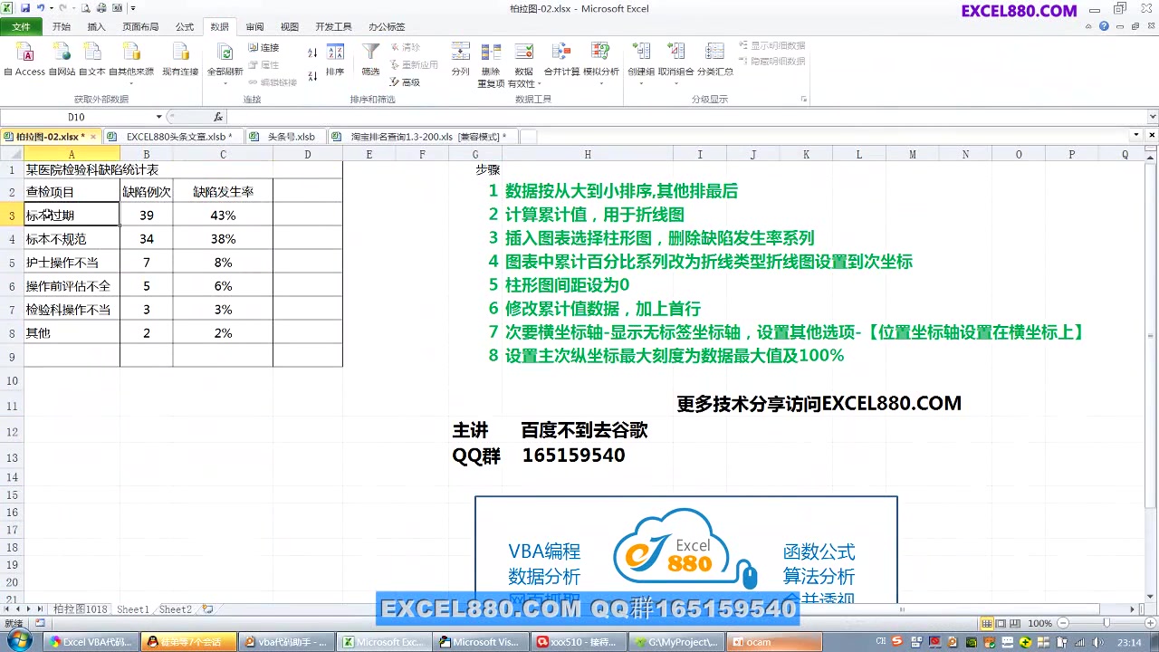 EXCEL图表手把手教你做柏拉图(帕累托曲线)学不会来找我