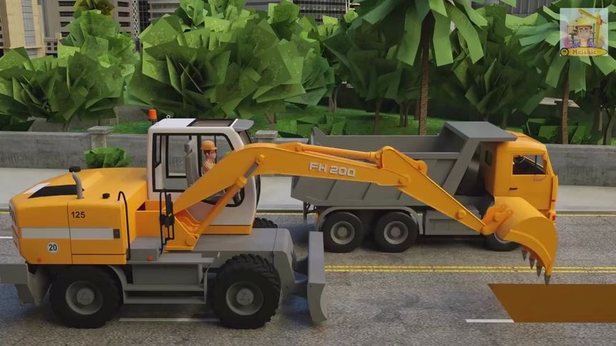 挖机翻斗车儿童卡通玩具车动画视频