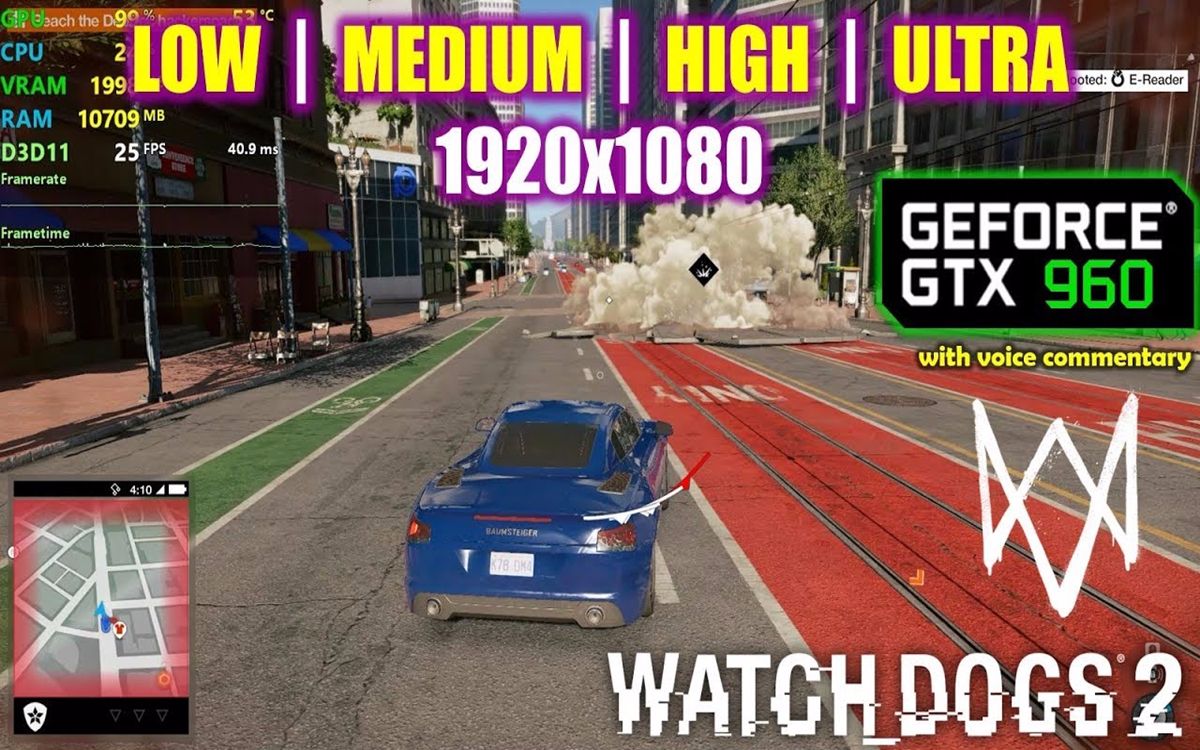 GTX 960在 看门狗2[1080p分辨率] 不同画面设置下的表现