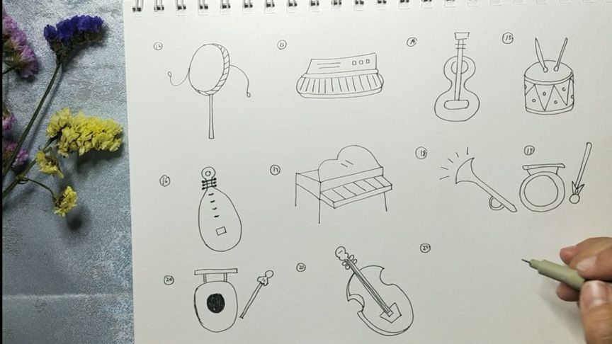 33种儿童简笔画,线描画,乐器画法,零基础绘画