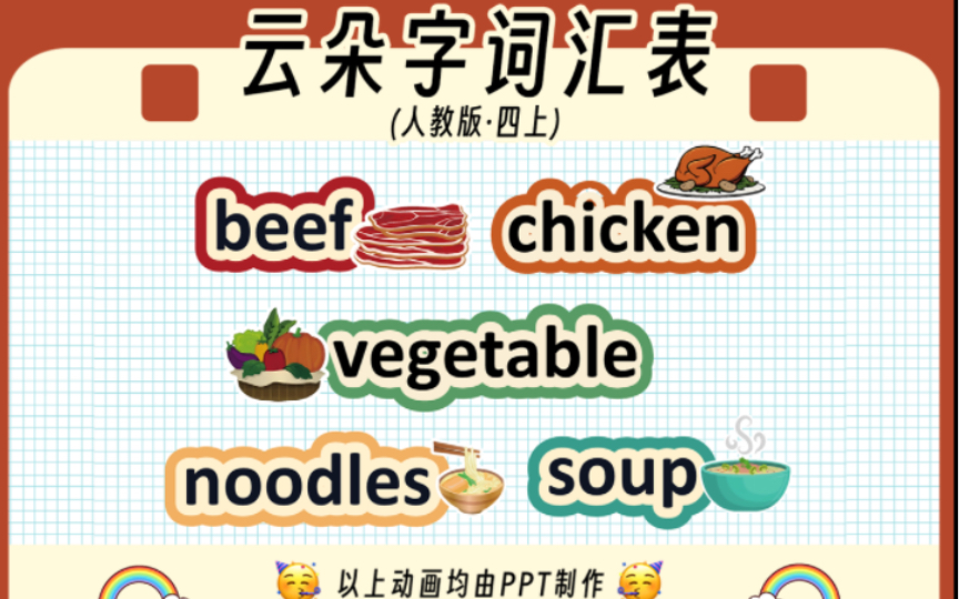 【PPT课件】小学英语人教版四上云朵字词汇表全册