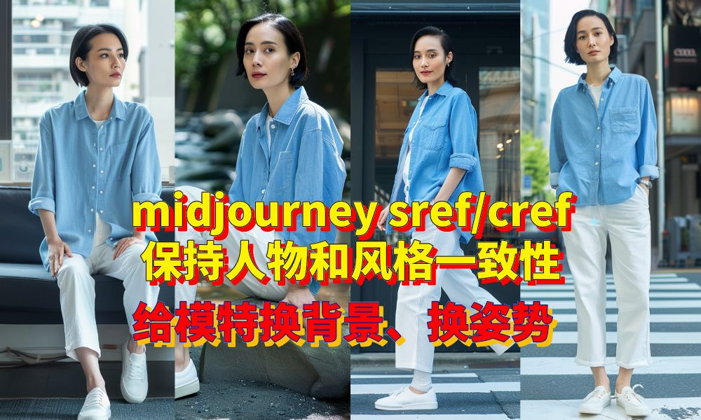 ...使用绘画参数sref和cref,实现给电商模特换背景换姿势,midjourney角色...