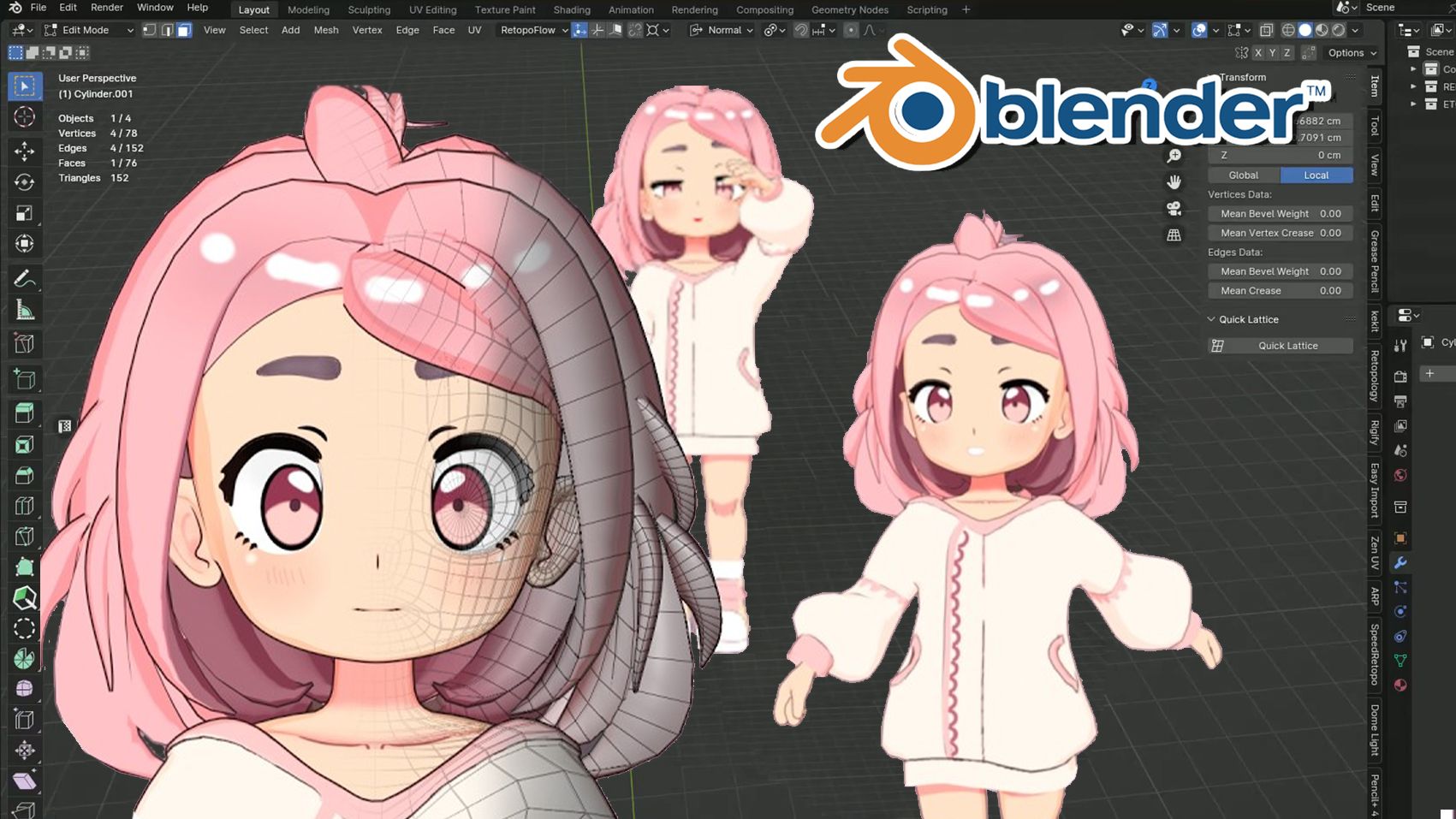 只需25分钟,blender教你学会捏一个可爱小女孩