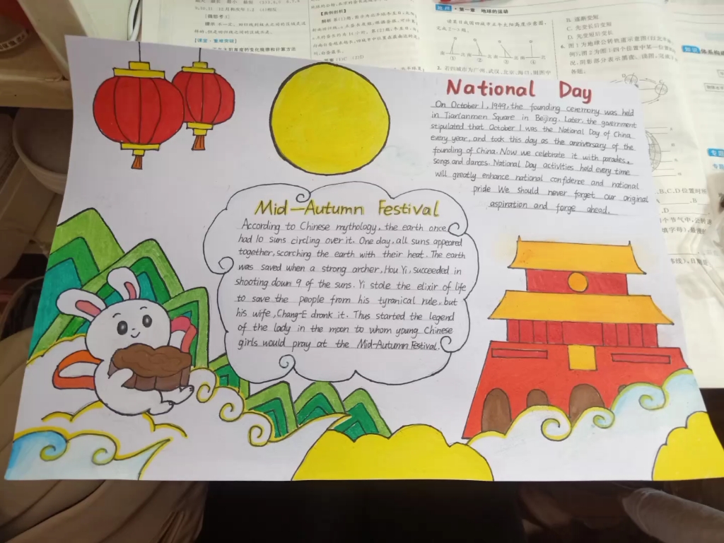 国庆中秋双节英语手抄报