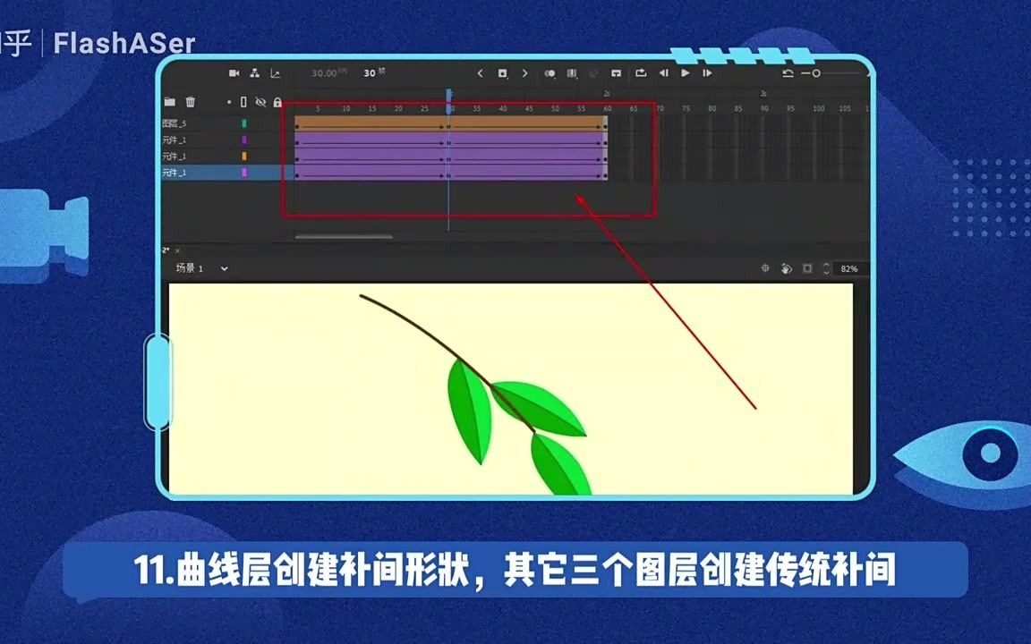 Animate如何制作随树枝摆动的树叶动画