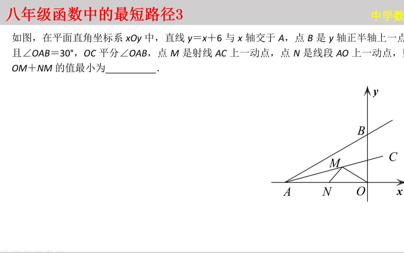 八年级函数中的最短路径3-与角平分线相关的动点最值问题!