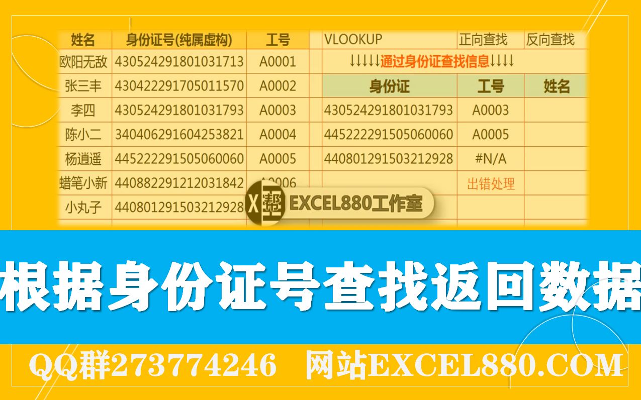 Excel中根据身份证号查找返回数据的一般函数方法
