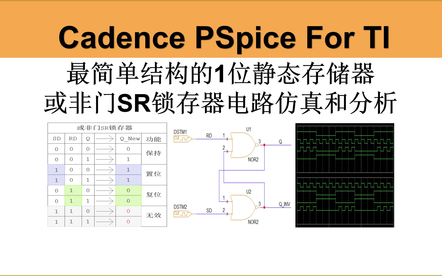 PSpiceForTI第65集:或非门SR锁存器电路仿真和分析