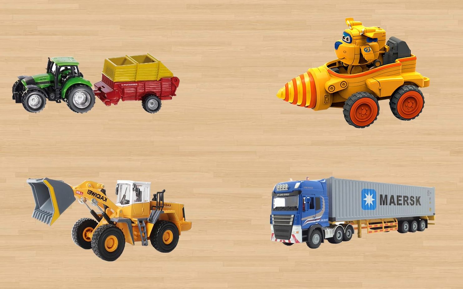 学习认识运输拖拉机钻头车 铲车集装箱货车等工程车