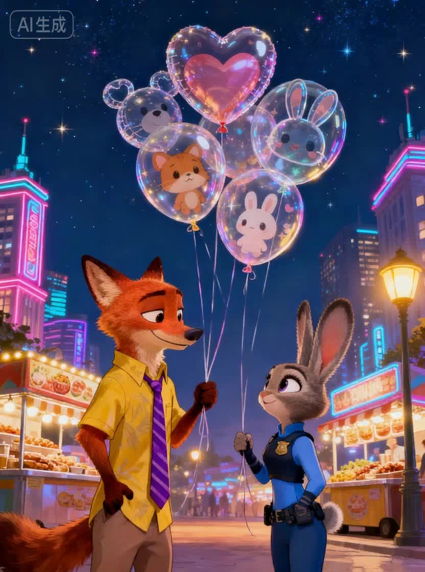 ...疯狂动物城》的画面很温馨,尼克和朱迪的互动充满了童趣,气球的设计...