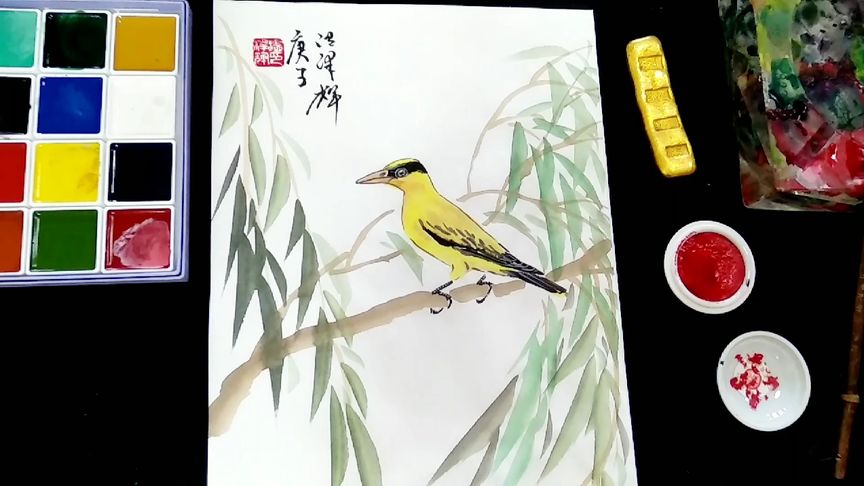 这样画黄鹂鸟才简单,看两遍就会了!
