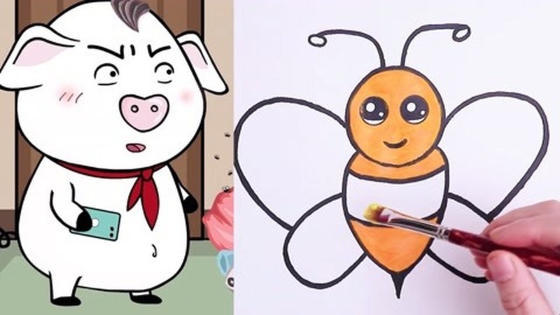 看动画学画画:简笔画 蜜蜂的画法+涂色,儿童绘画简单又好看