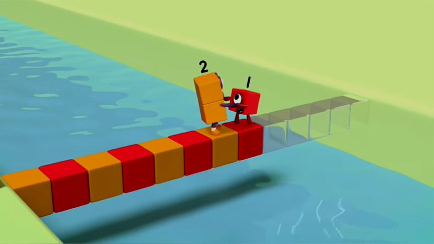 数字方格动画:小方块们闯关过独木桥,根据动画学习数学知识哦!