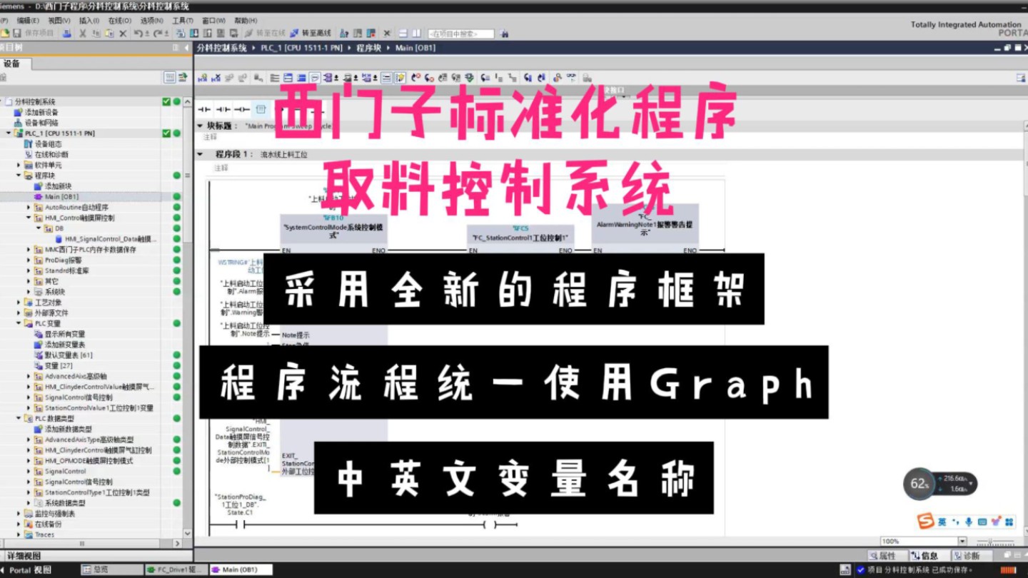 西门子标准化程序,取料控制系统的演示,采用全新的程序框架进行编写,...