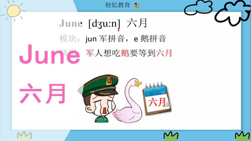 英语十二月份单词大全,1月～12月英语怎么读,六月June单词记忆