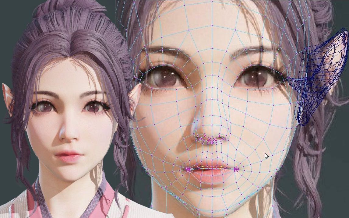 ...人物建模】永劫无间“胡桃”角色模型布线讲解,3D游戏女性人物教程