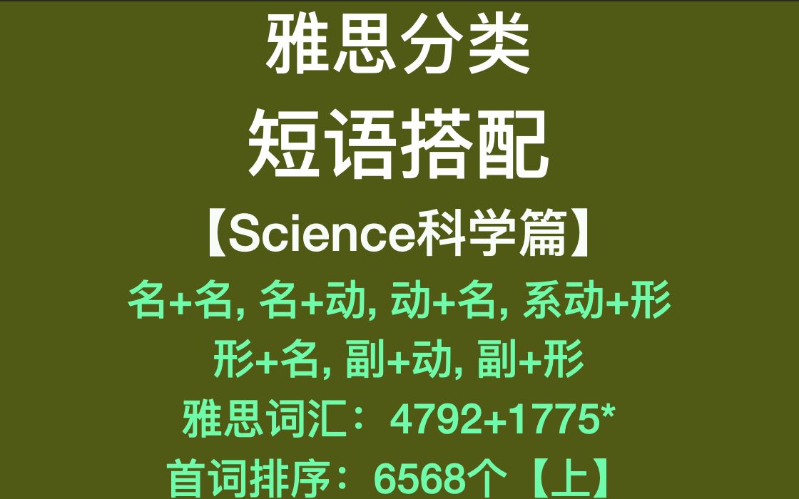 雅思分类短语搭配:科学篇【首词排序:上】