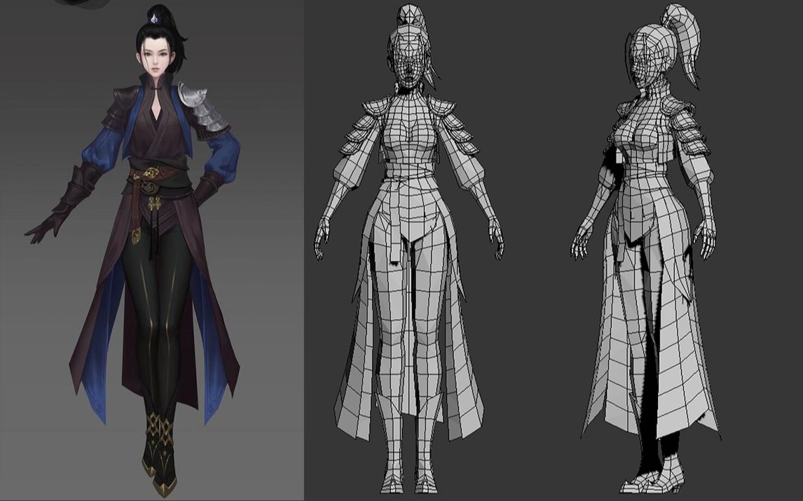 3DMAX人物角色建模:古风3D女性人物建模全过程制作布线