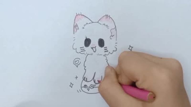儿童简笔画猫咪爱吃鱼