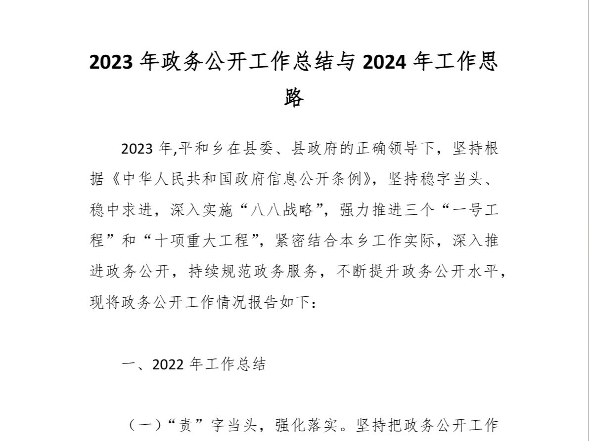 2023年政务公开工作总结与2024年工作思路